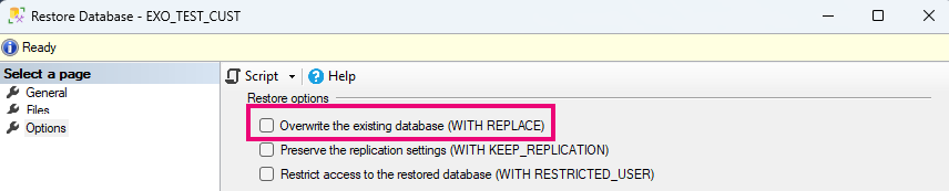 Restoring an Exo Business database